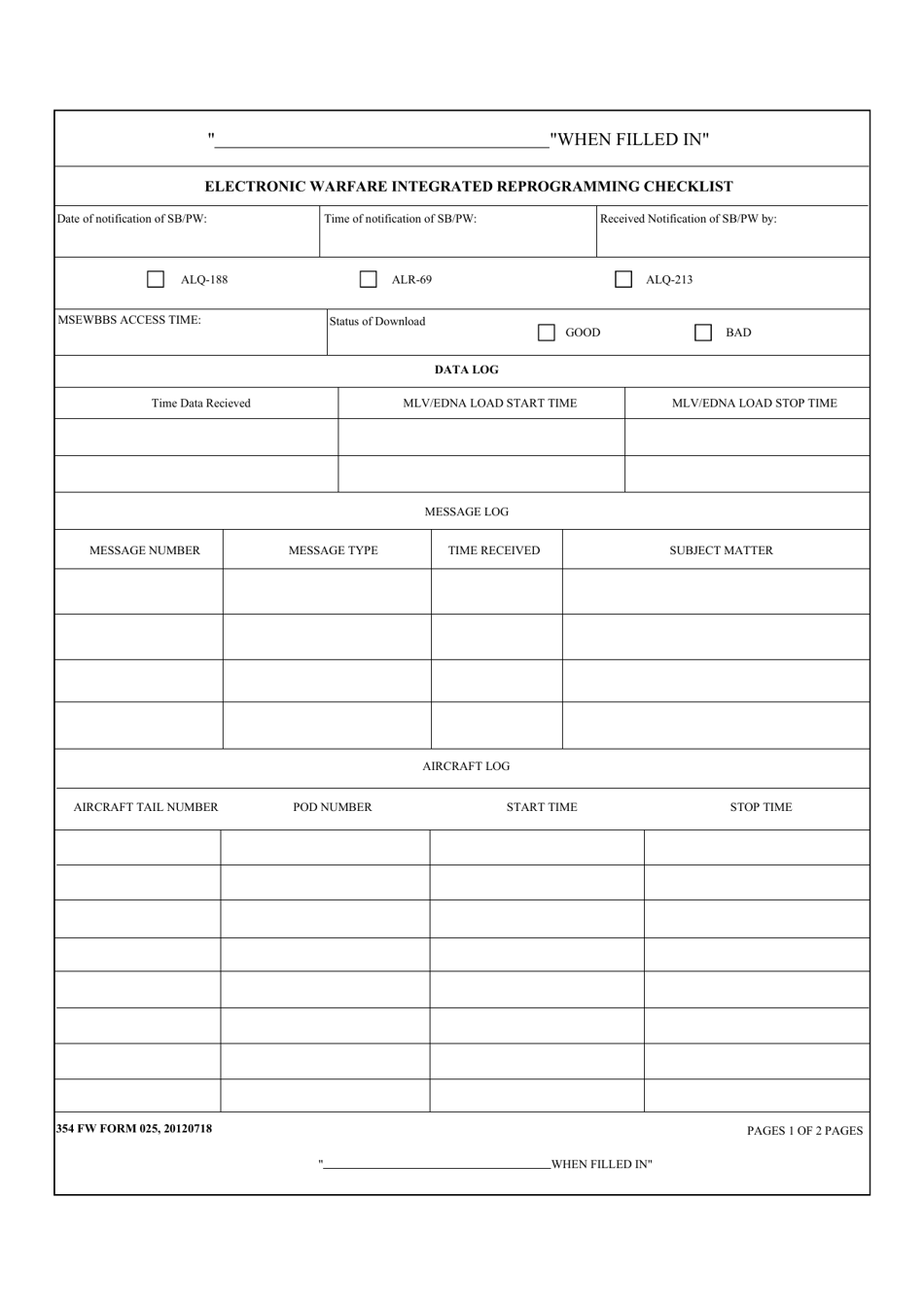 354 FW Form 25 - Fill Out, Sign Online and Download Fillable PDF ...