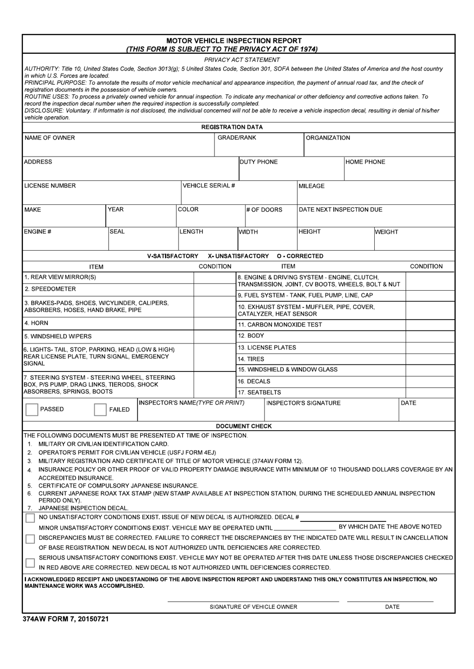 374 AW Form 7 - Fill Out, Sign Online and Download Fillable PDF ...