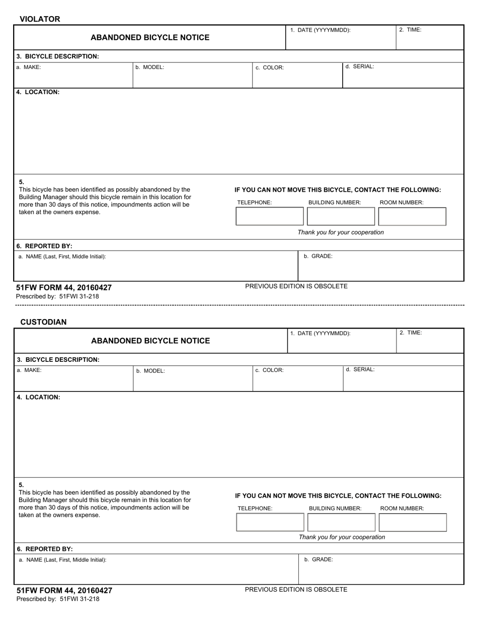 51 FW Form 44 - Fill Out, Sign Online and Download Fillable PDF ...