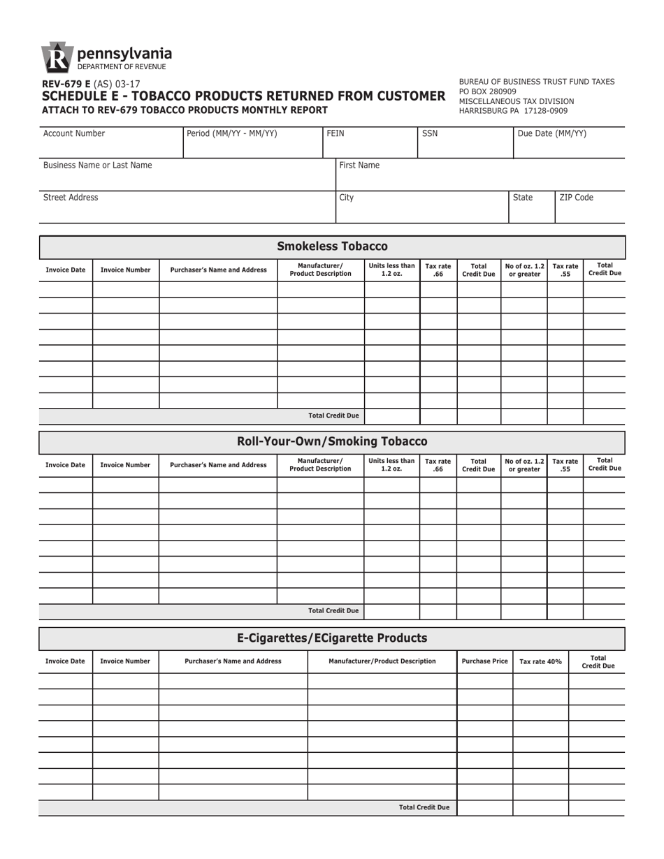 Form REV-679 E Schedule E - Fill Out, Sign Online and Download ...