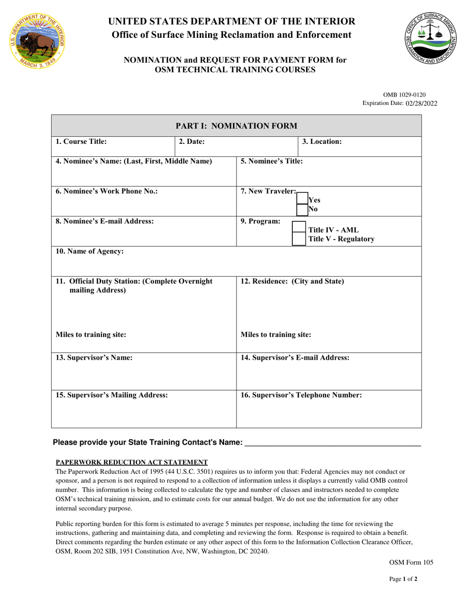 OSMRE Form 105 - Fill Out, Sign Online and Download Fillable PDF ...