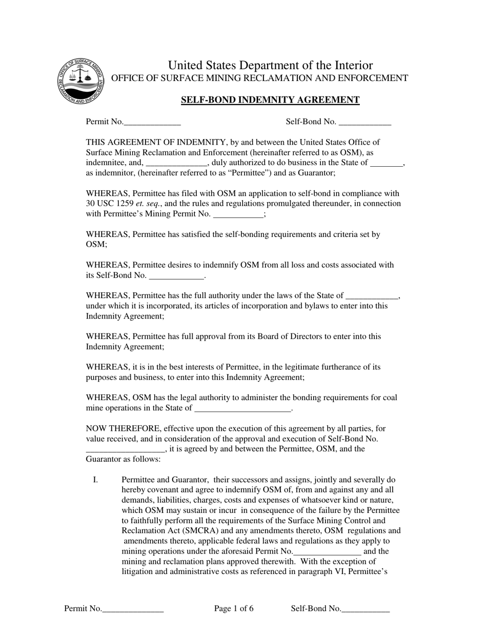 Self-bond Indemnity Agreement Form - Fill Out, Sign Online and Download ...