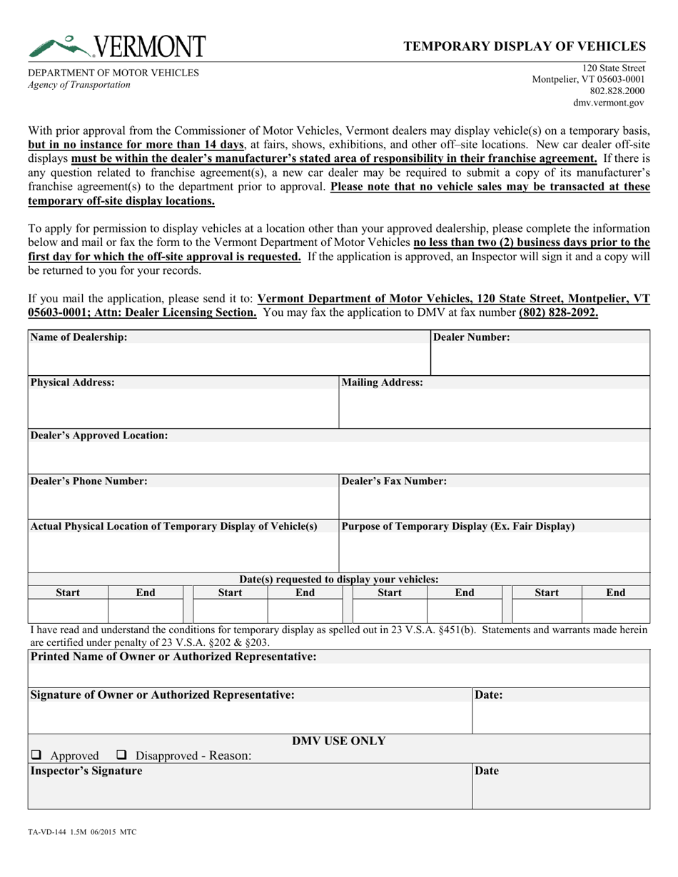 Form TA-VD-144 - Fill Out, Sign Online and Download Fillable PDF ...