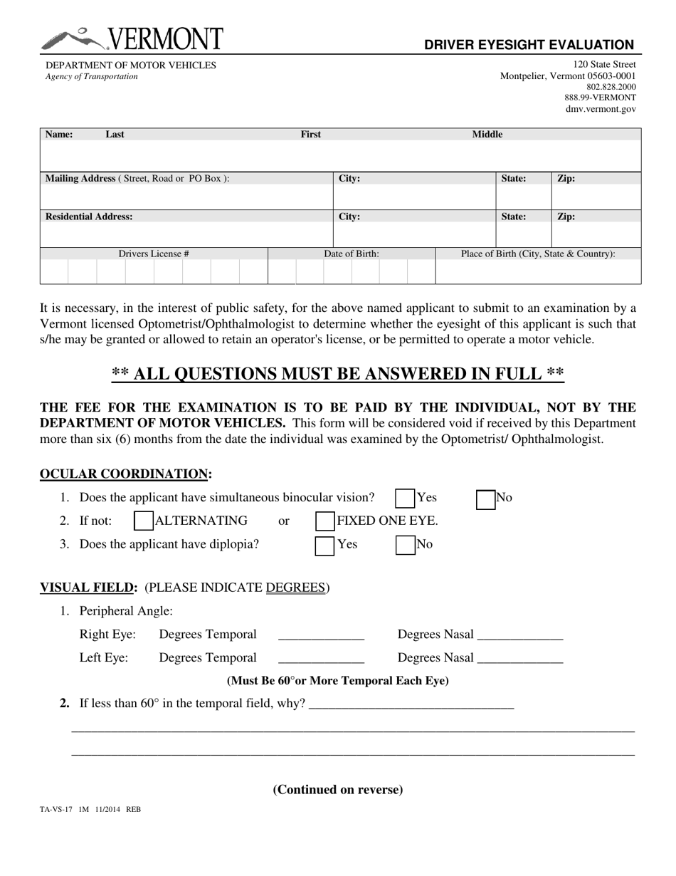 Form TA-VS-17 - Fill Out, Sign Online and Download Fillable PDF ...