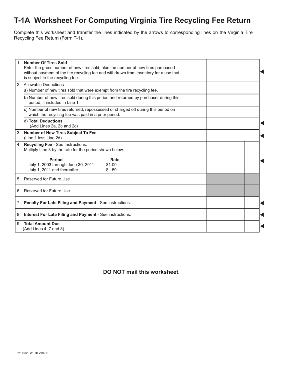Form T-1A - Fill Out, Sign Online and Download Fillable PDF, Virginia ...