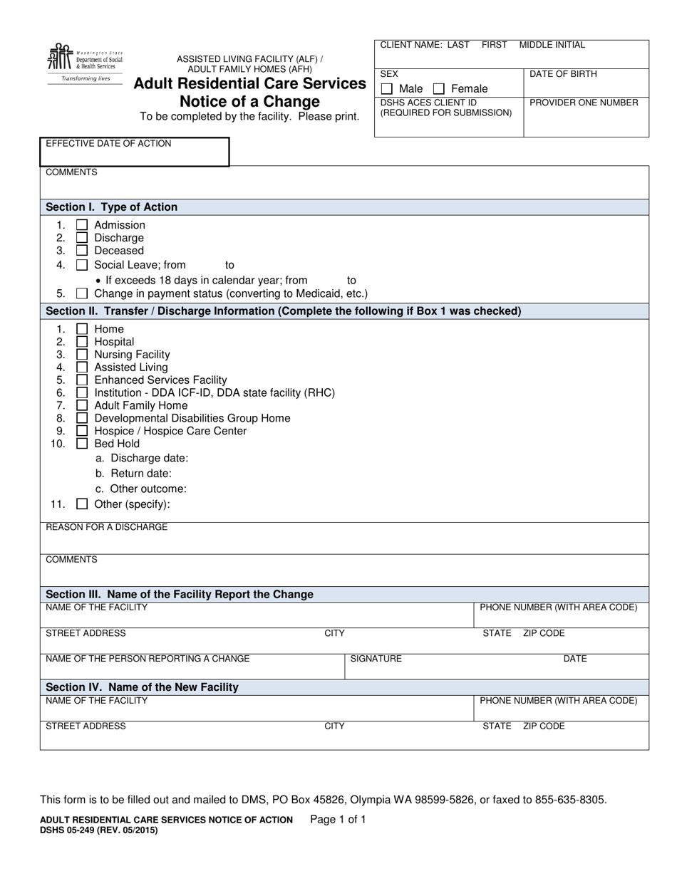 DSHS Form 05-249 - Fill Out, Sign Online and Download Printable PDF ...