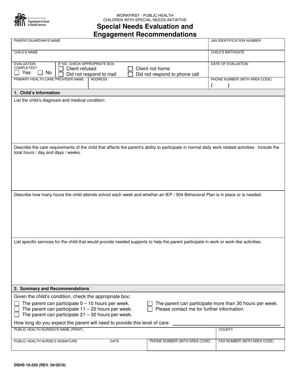 DSHS Form 10-255 - Fill Out, Sign Online and Download Printable PDF ...