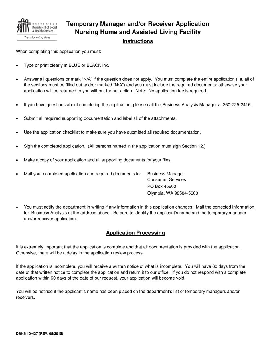 DSHS Form 10-437 - Fill Out, Sign Online and Download Printable PDF ...