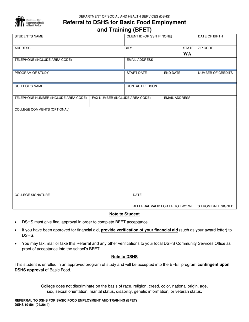 DSHS Form 10-501 - Fill Out, Sign Online and Download Printable PDF ...