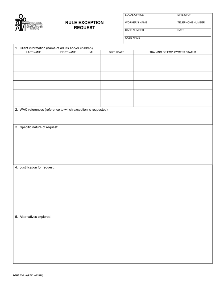 DSHS Form 05-010 - Fill Out, Sign Online and Download Printable PDF ...