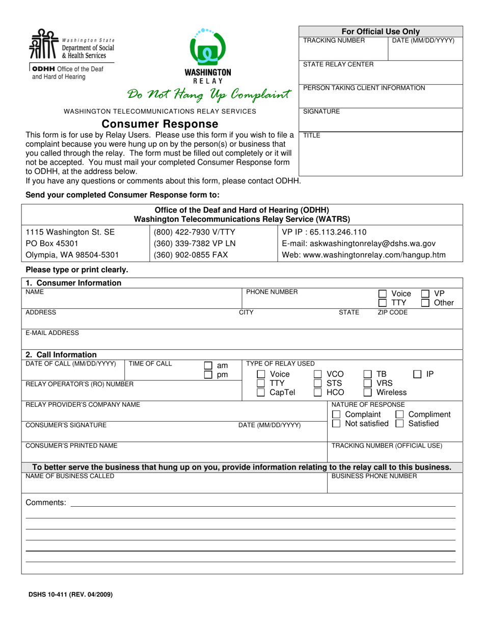 DSHS Form 10-411 - Fill Out, Sign Online and Download Printable PDF ...