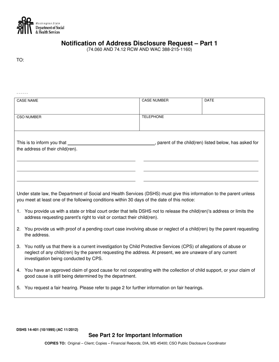 DSHS Form 14-401 - Fill Out, Sign Online and Download Printable PDF ...