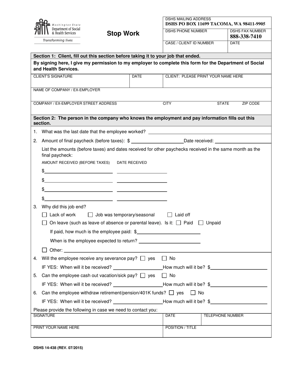 DSHS Form 14-438 - Fill Out, Sign Online and Download Printable PDF ...