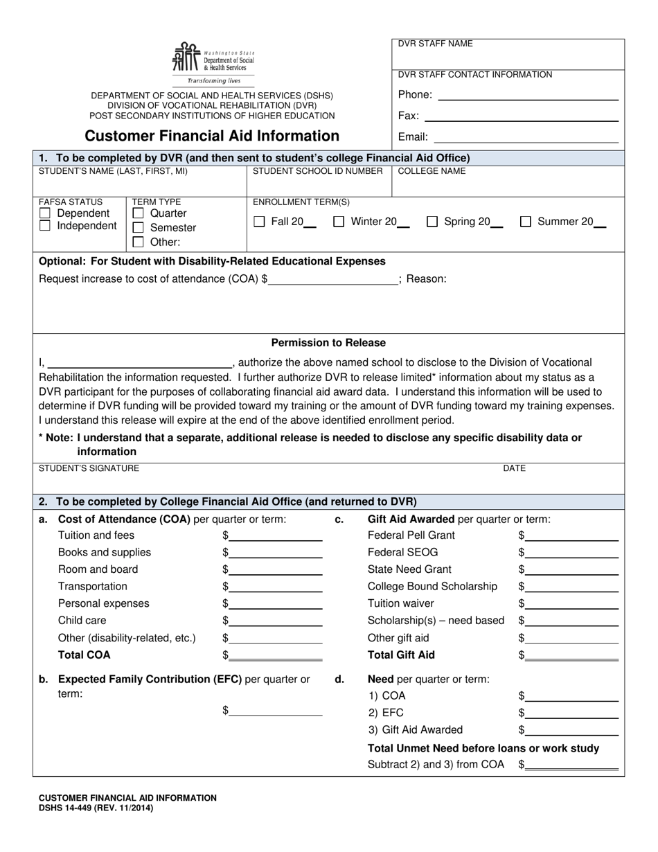 DSHS Form 14-449 - Fill Out, Sign Online and Download Printable PDF ...