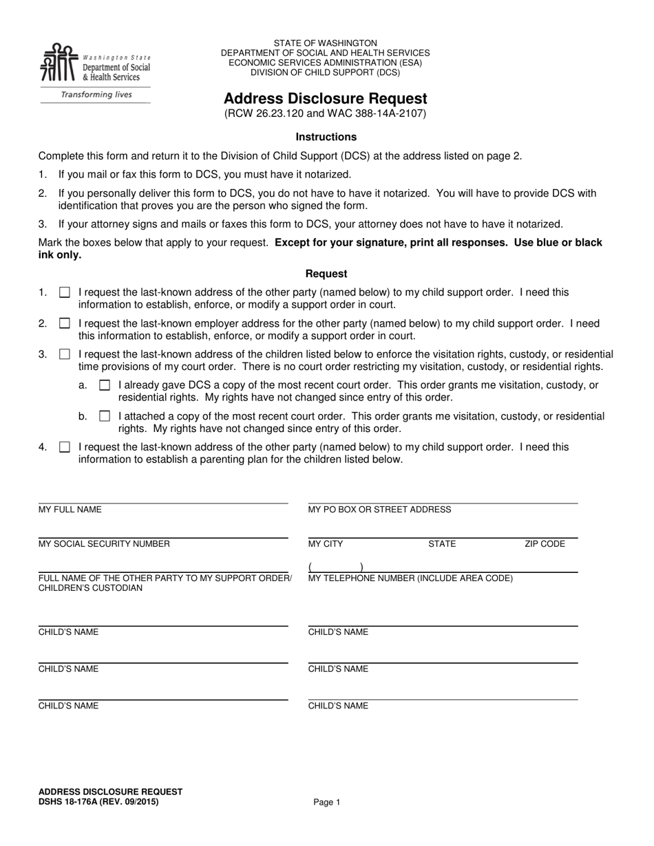 DSHS Form 18-176A - Fill Out, Sign Online and Download Printable PDF ...