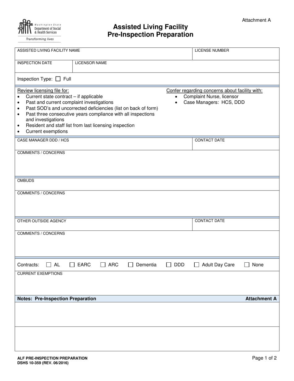 DSHS Form 10-359 Attachment A - Fill Out, Sign Online and Download ...