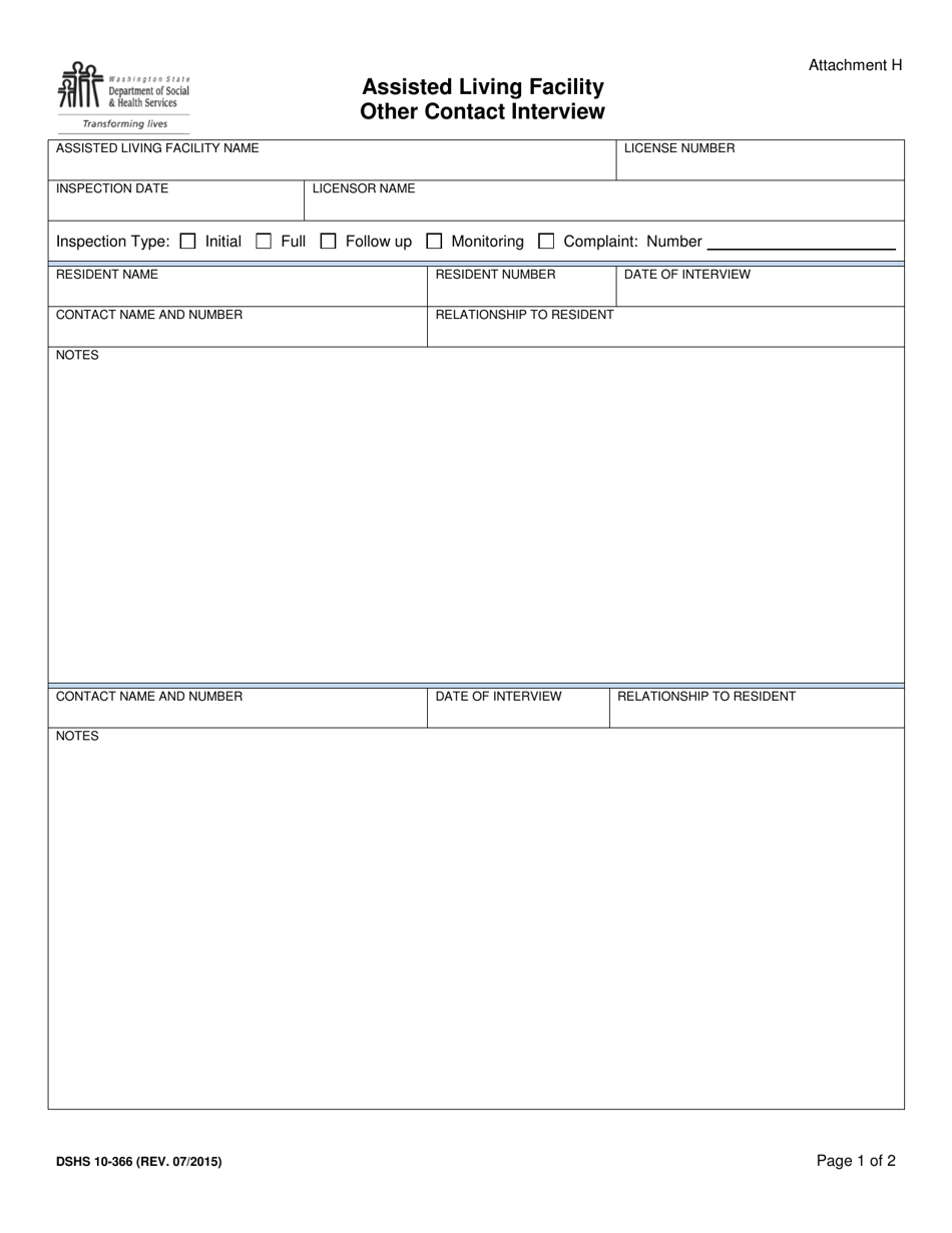 DSHS Form 10-366 Attachment H - Fill Out, Sign Online and Download ...