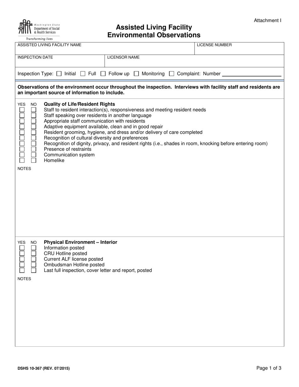 DSHS Form 10-367 Attachment I - Fill Out, Sign Online and Download ...