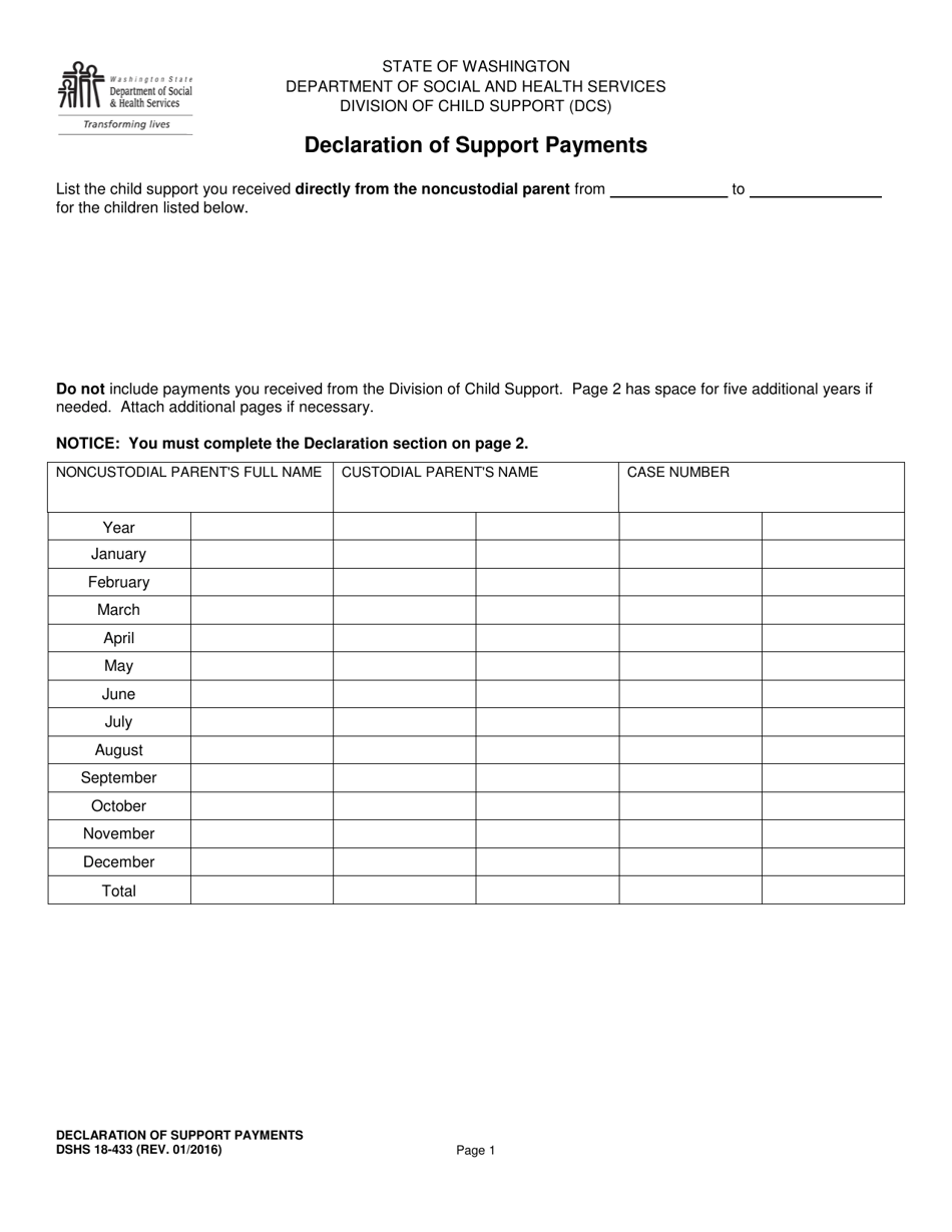 DSHS Form 18-433 - Fill Out, Sign Online and Download Printable PDF ...