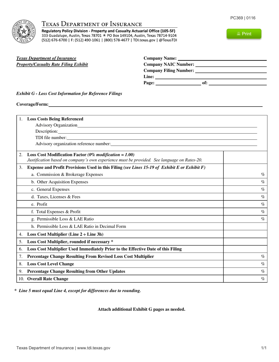 Form PC369 Exhibit G - Fill Out, Sign Online and Download Fillable PDF ...