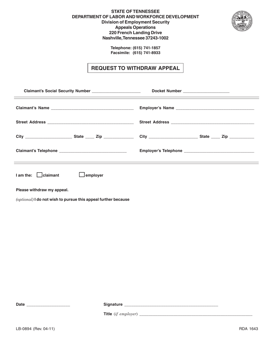 Form LB-0894 - Fill Out, Sign Online and Download Fillable PDF ...