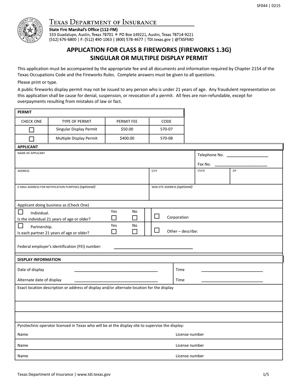 Form SF044 - Fill Out, Sign Online and Download Printable PDF, Texas ...
