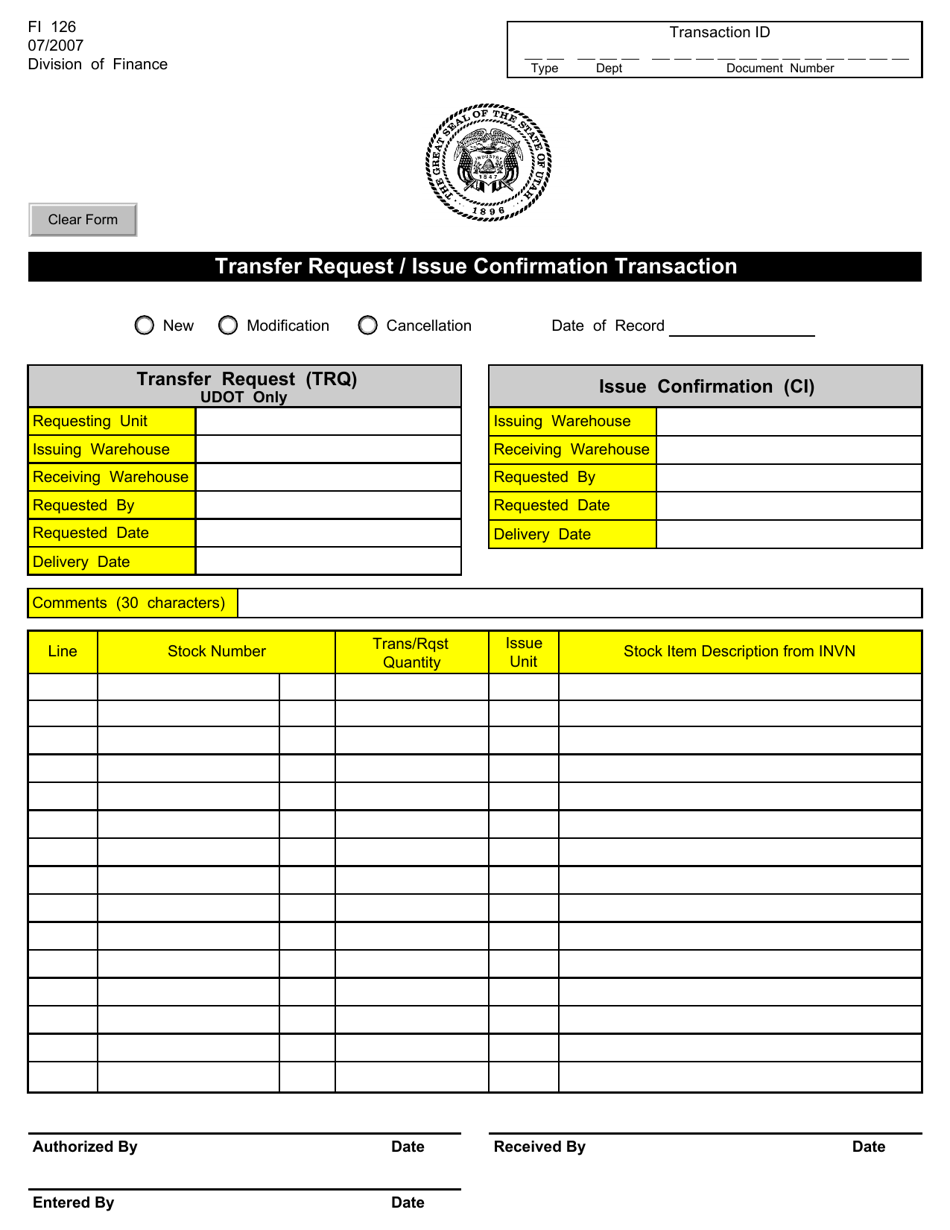 Form FI126 Download Fillable PDF or Fill Online Transfer Request/Issue ...