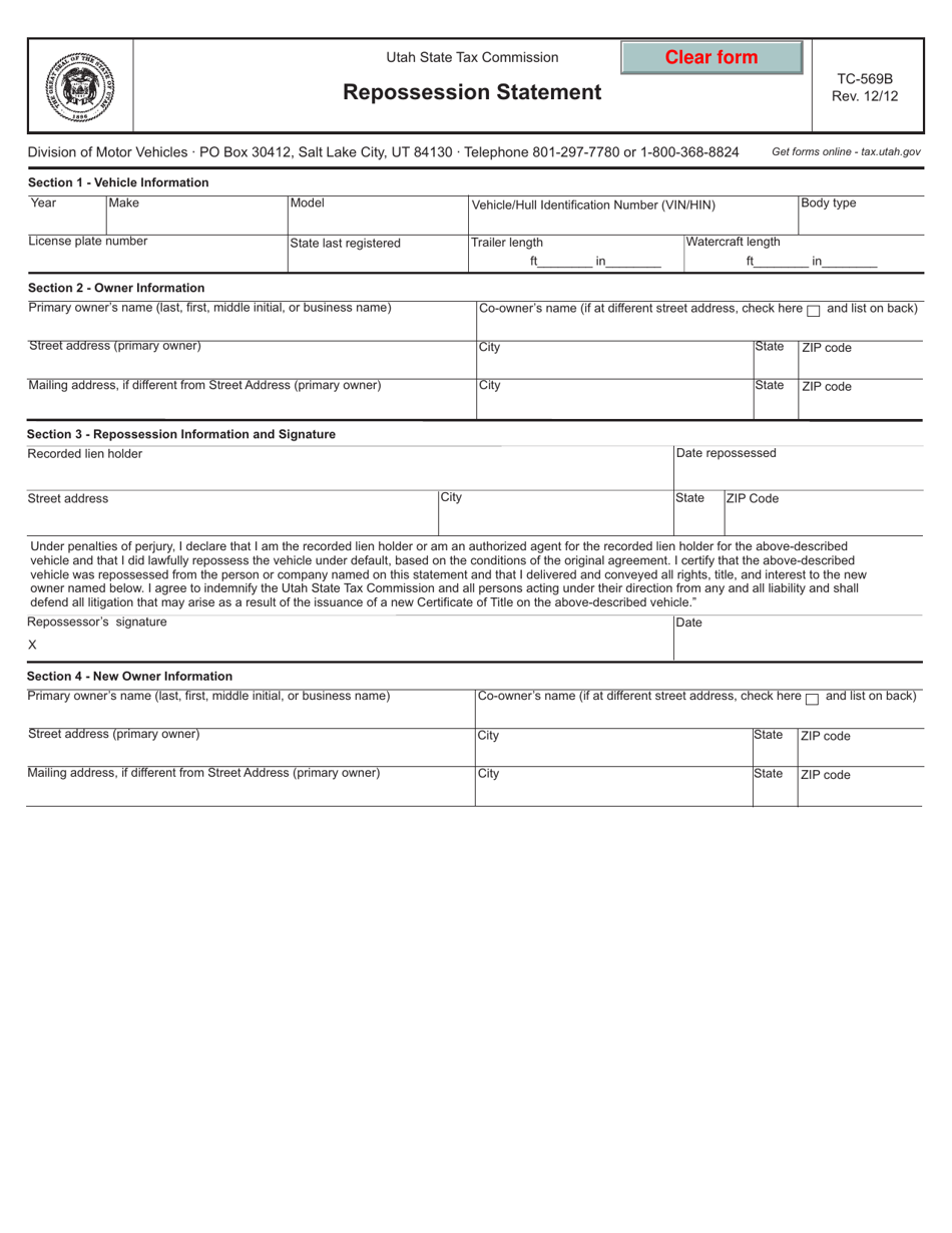 Form TC-569B - Fill Out, Sign Online and Download Fillable PDF, Utah ...