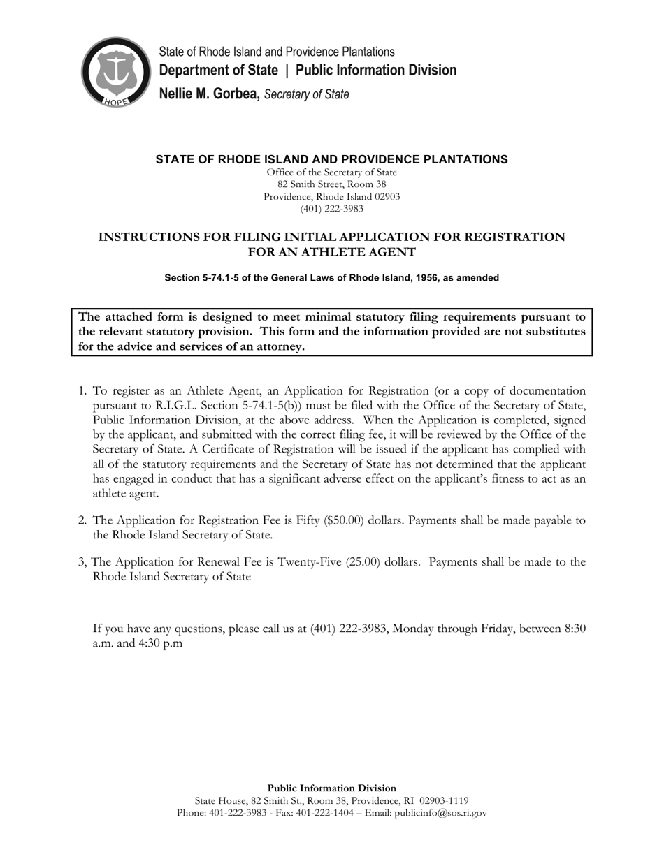 Rhode Island Application for Registration - Athlete Agent - Fill Out ...