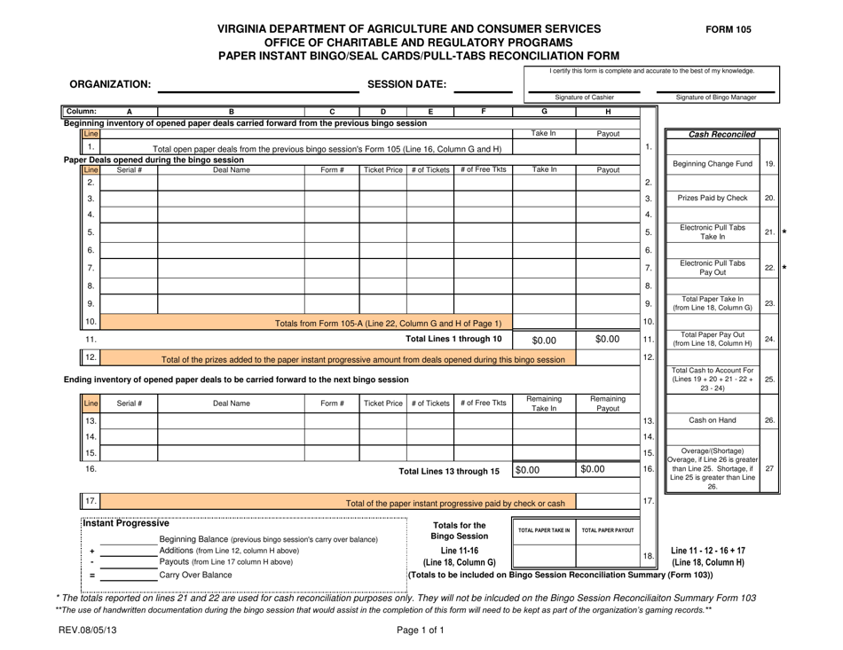 Form 105 - Fill Out, Sign Online and Download Fillable PDF, Virginia ...