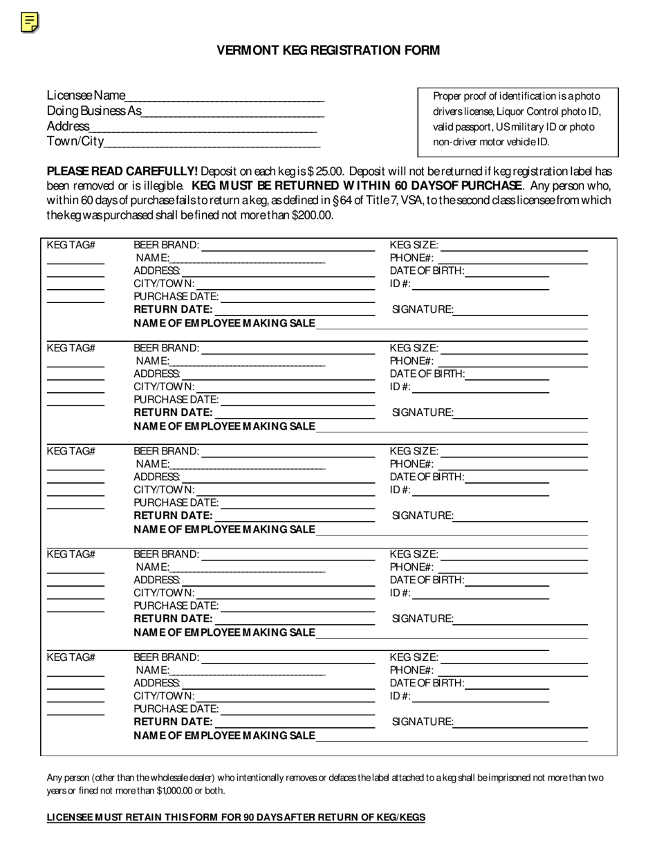 Vermont Vermont Keg Registration Form - Fill Out, Sign Online and ...