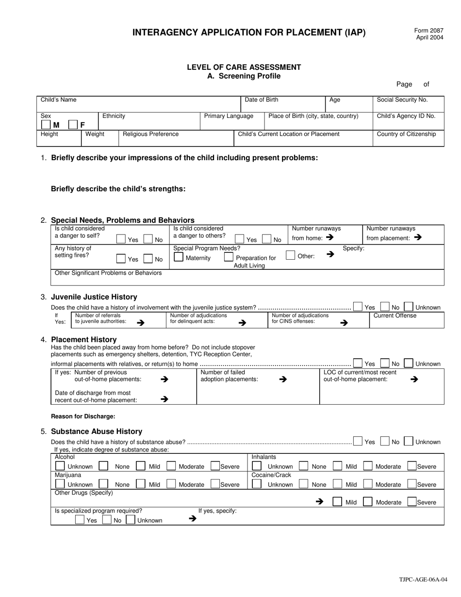 Form TJPC-AGE-06A-04 (2087) - Fill Out, Sign Online and Download ...