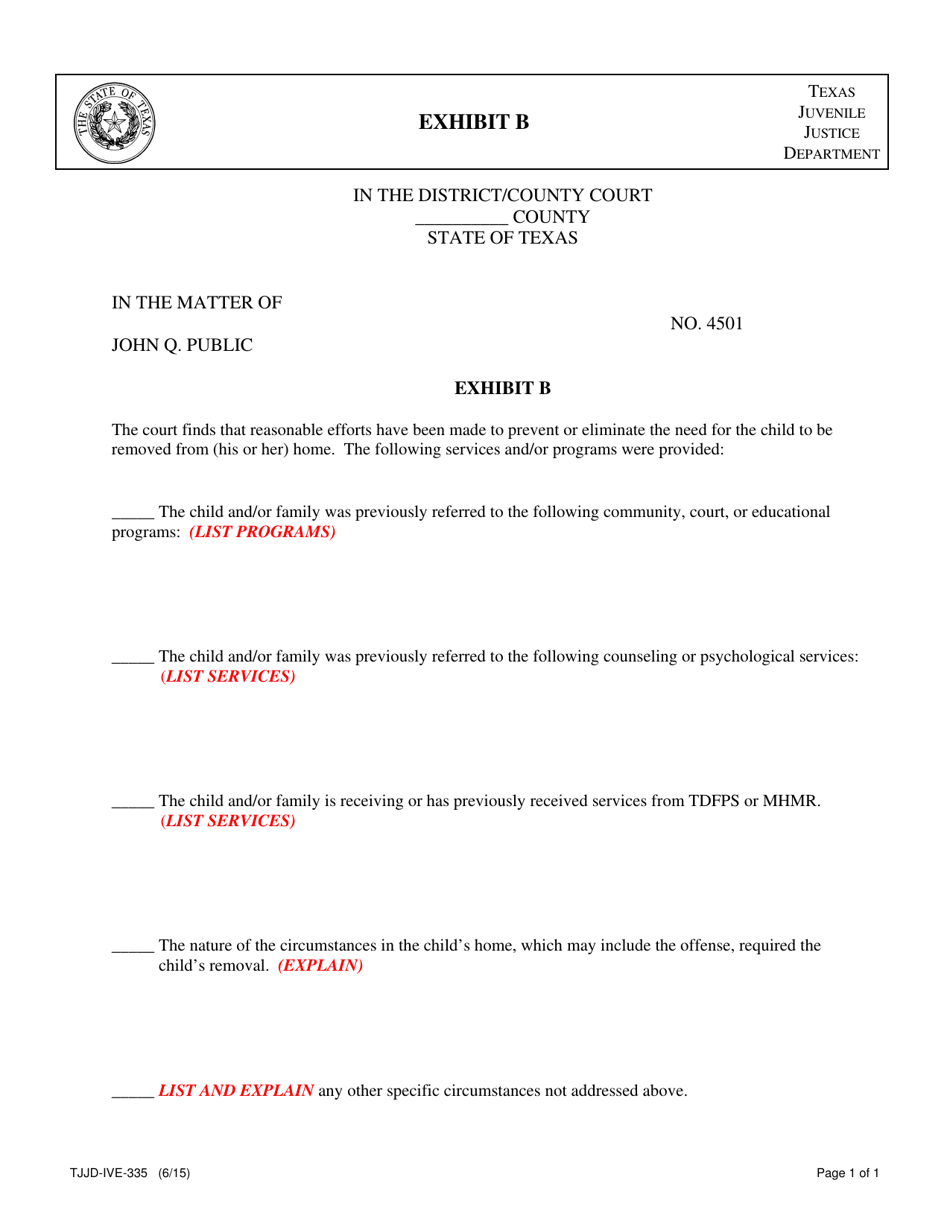 Form TJJD-IVE-335 Exhibit B - Fill Out, Sign Online and Download ...