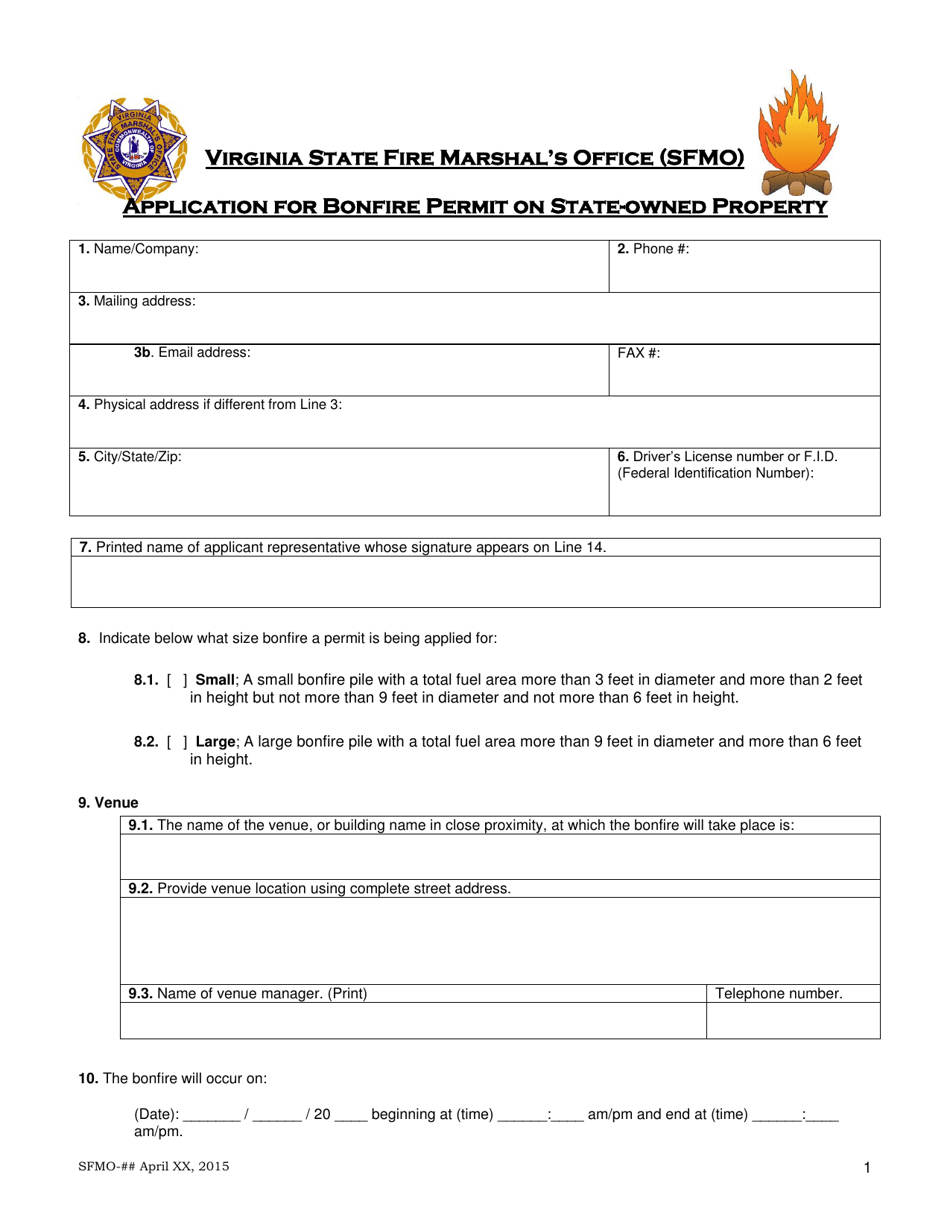 Virginia Application for Bonfire Permit on State-Owned Property - Fill ...