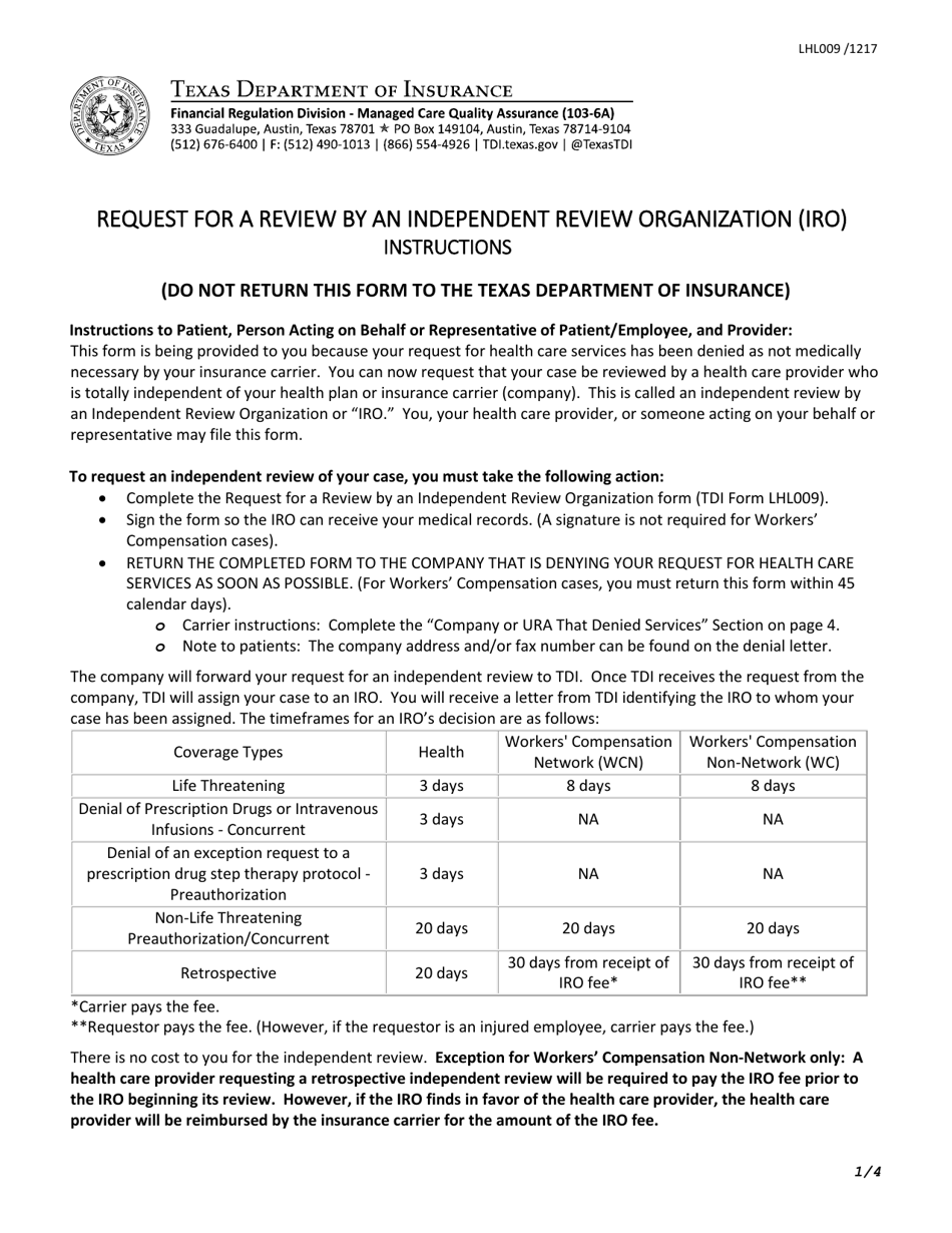 Form LHL009 - Fill Out, Sign Online and Download Fillable PDF, Texas ...