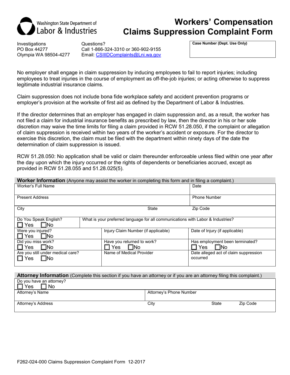 Form F262-024-000 - Fill Out, Sign Online and Download Fillable PDF ...
