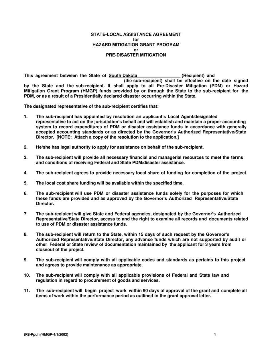 South Dakota State-Local Assistance Agreement for Hazard Mitigation ...