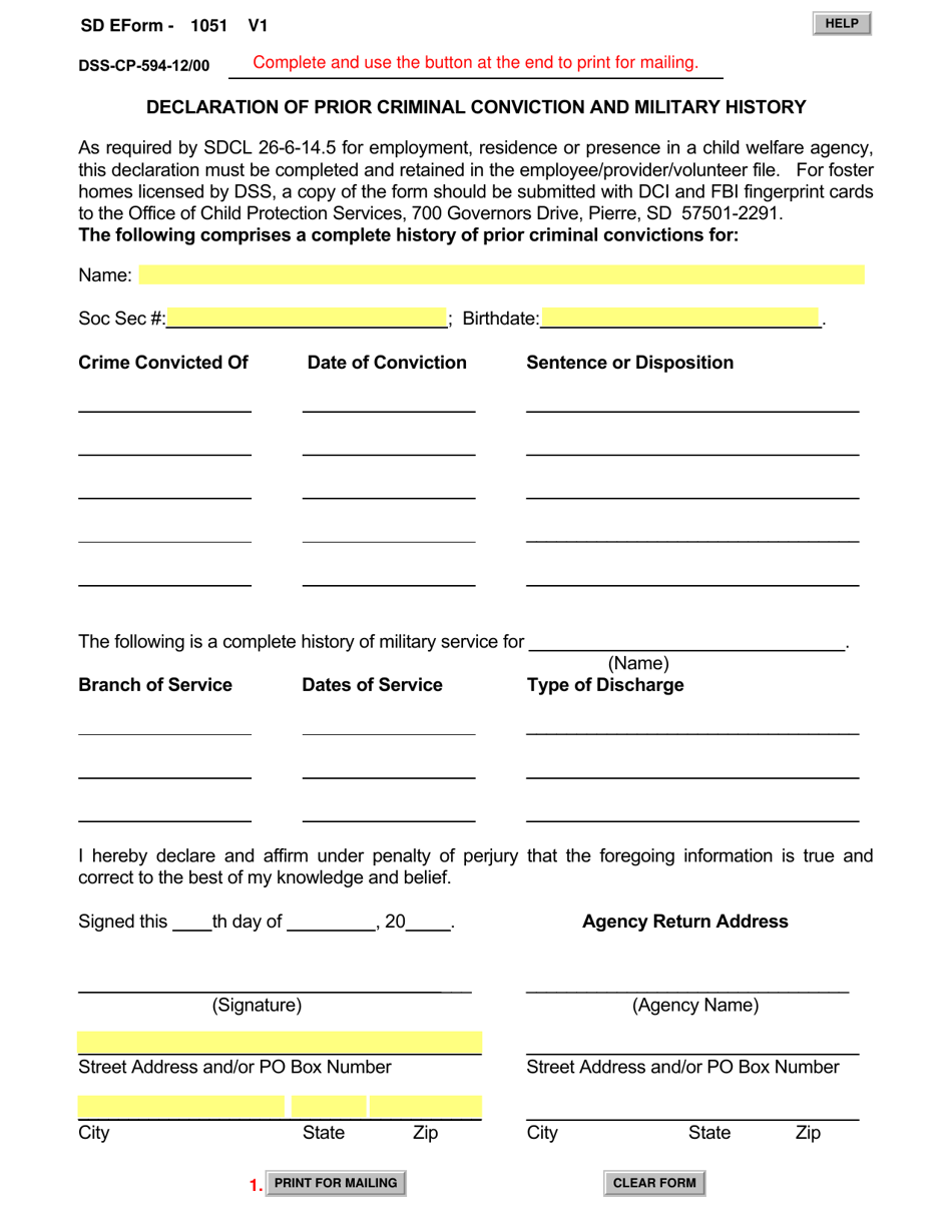 Form DSS-CP-594 (SD Form 1051) - Fill Out, Sign Online and Download ...