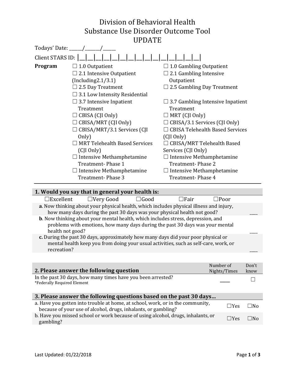 South Dakota Adult Substance Use Disorder Update Outcome Tool - Fill ...