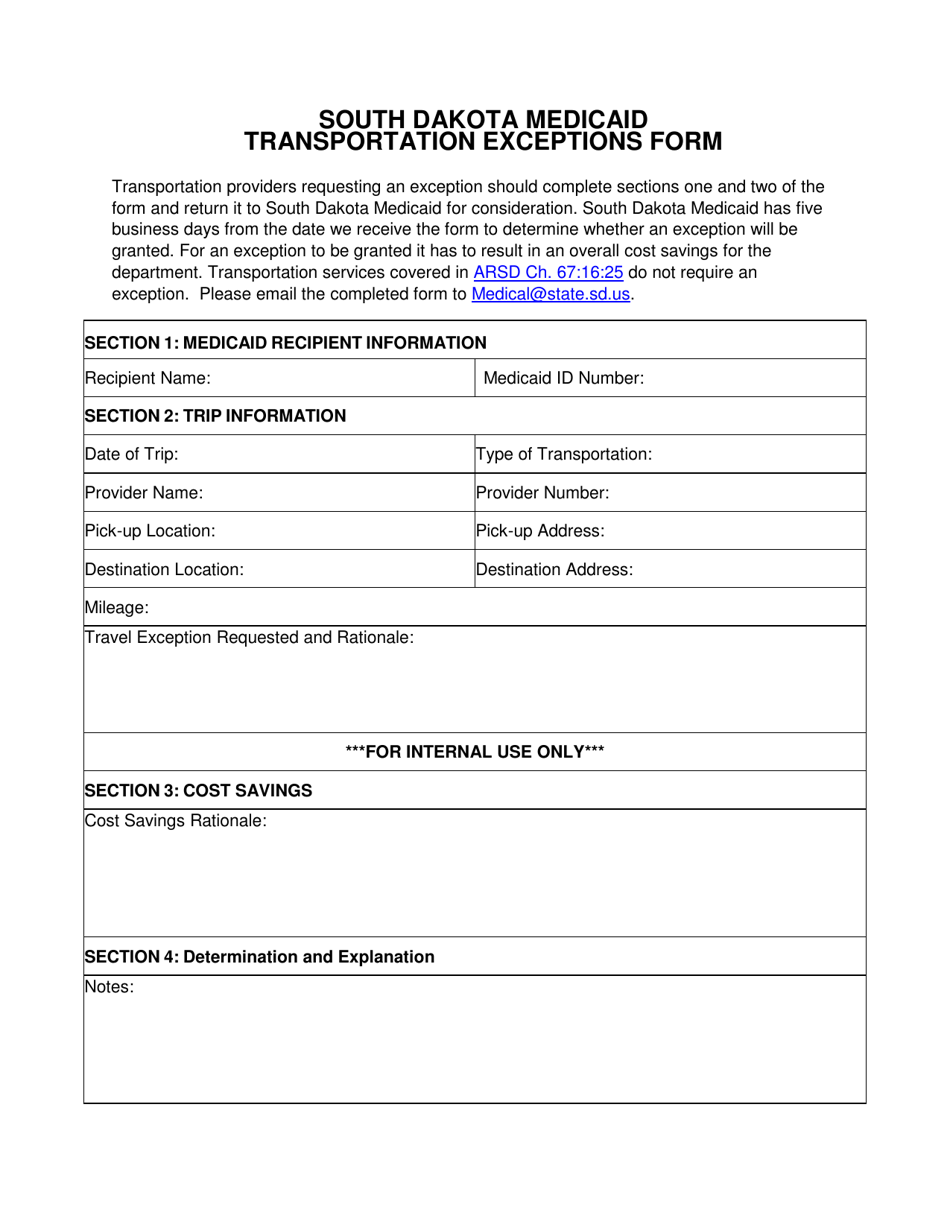 South Dakota South Dakota Medicaid Transportation Exceptions Form ...