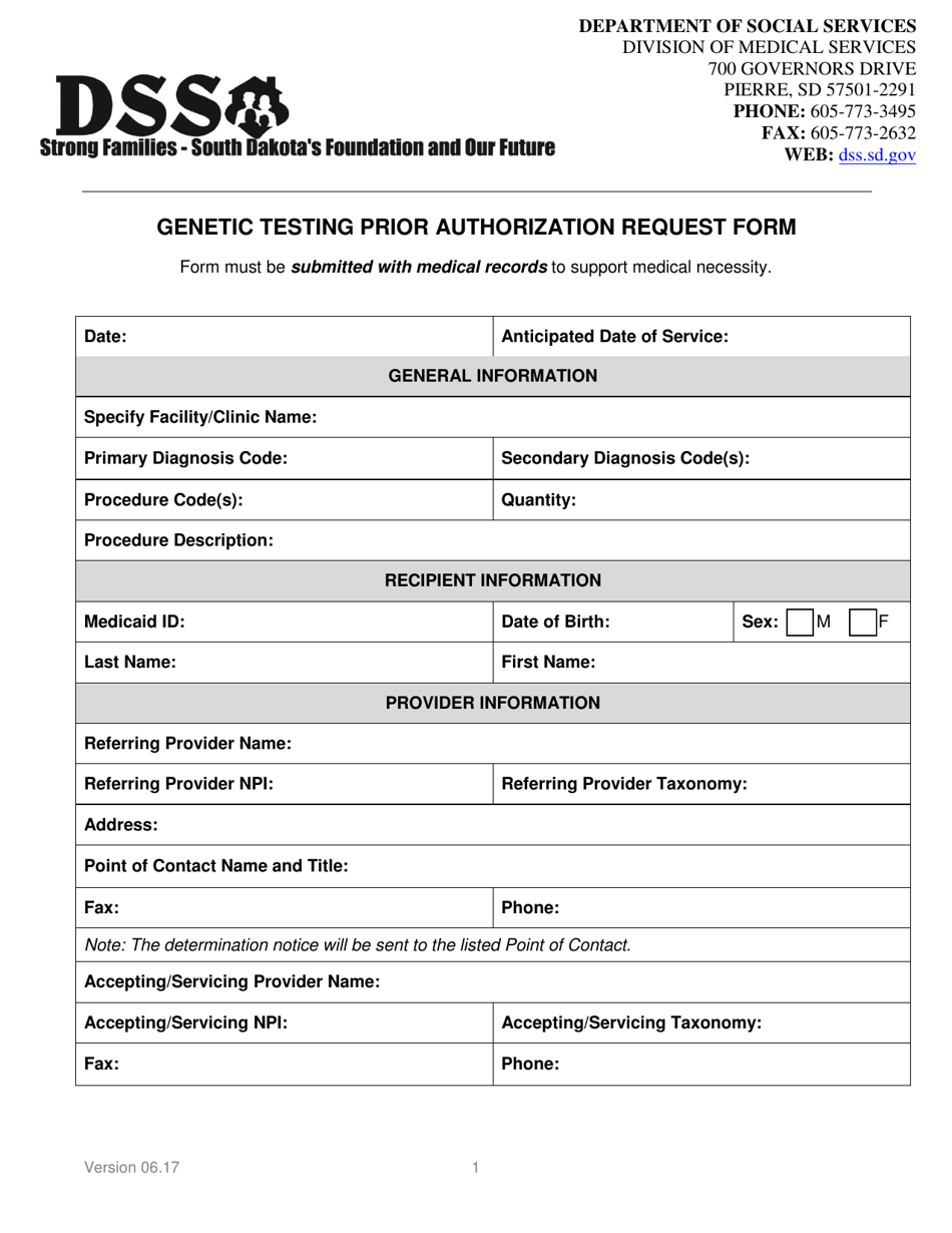 South Dakota Genetic Testing Prior Authorization Request Form - Fill ...