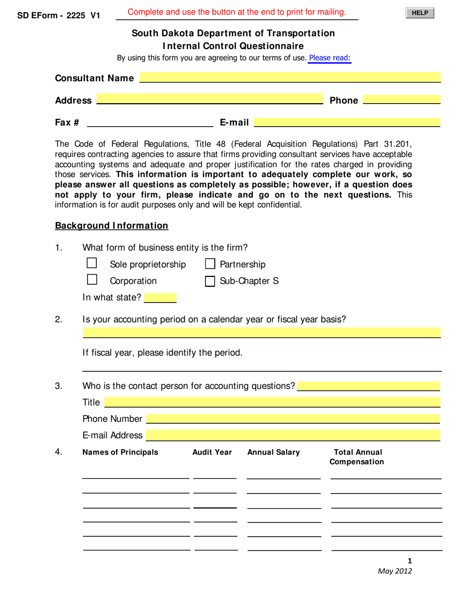 SD Form 2225 - Fill Out, Sign Online and Download Fillable PDF, South ...
