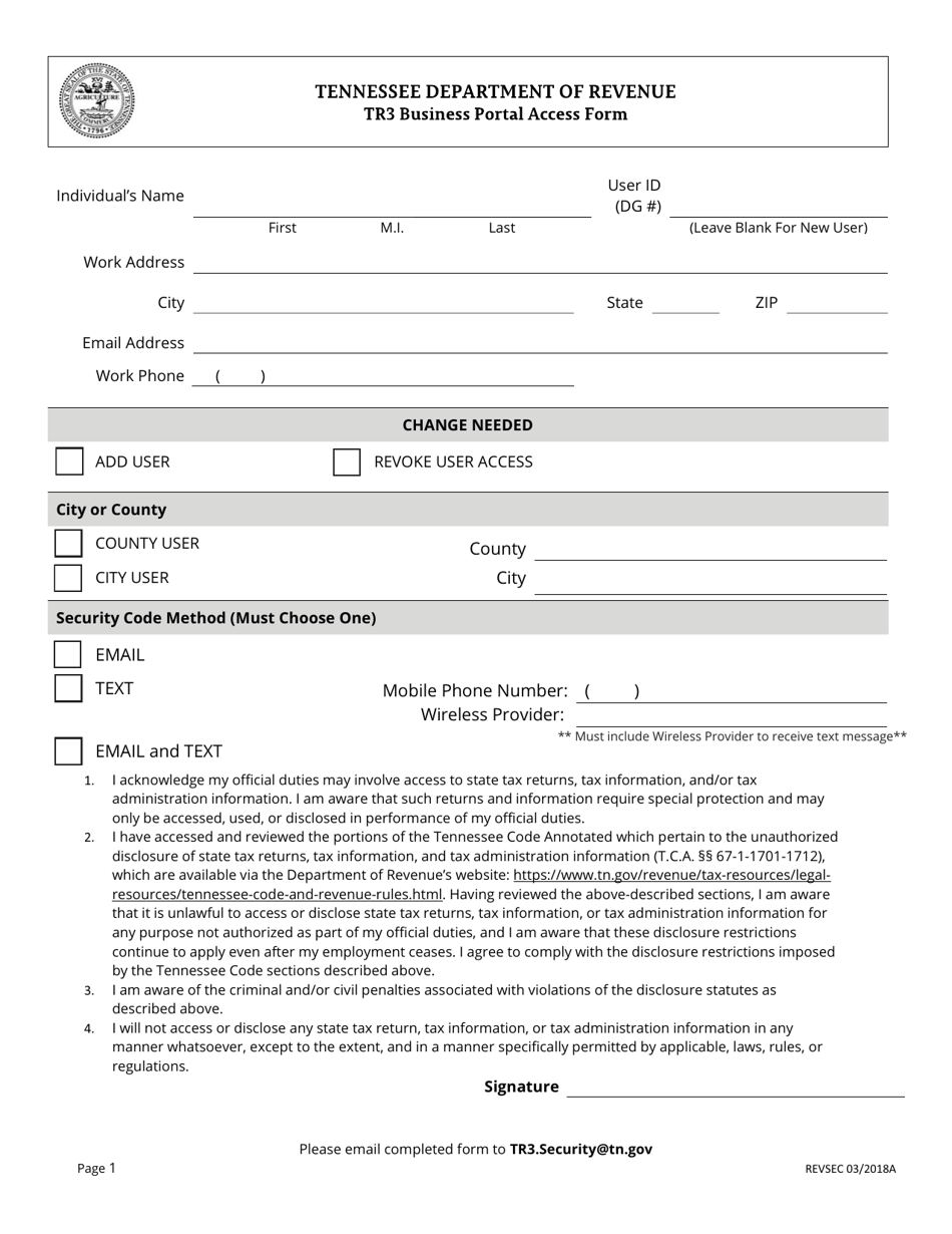 Tennessee Tr3 Business Portal Access Form - Fill Out, Sign Online and ...