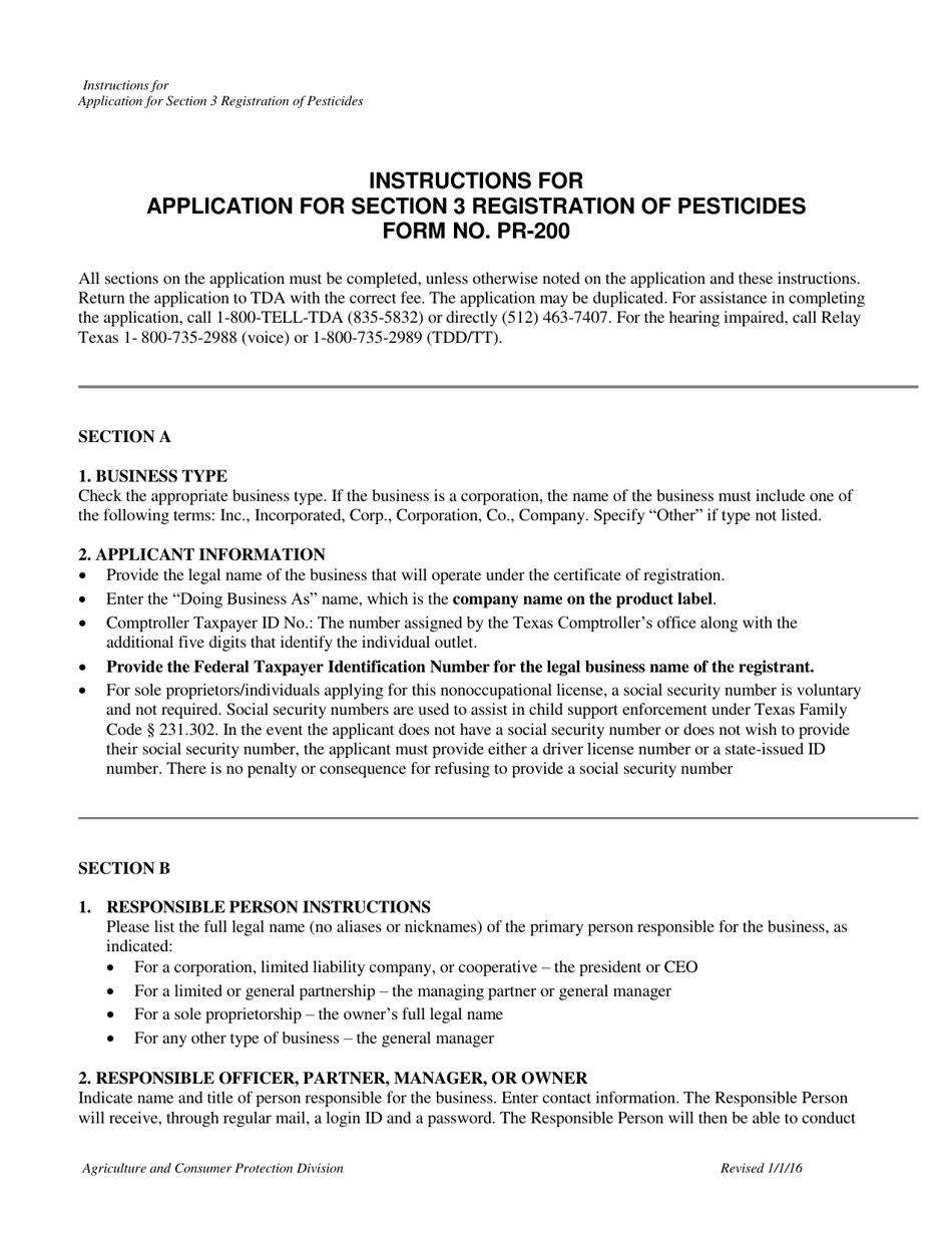 Download Instructions for Form PR-200 Application for Section 3 ...