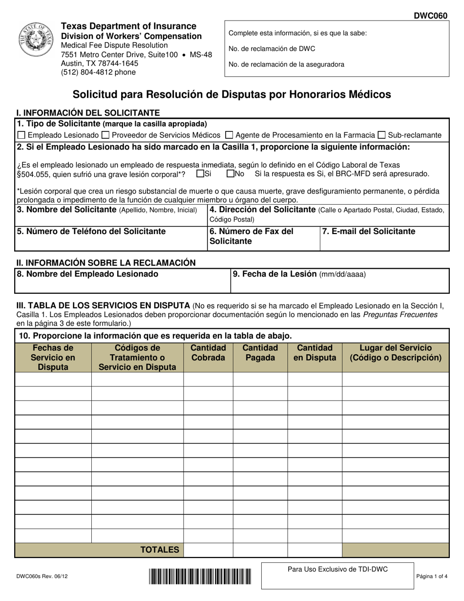 Formulario DWC060S - Fill Out, Sign Online and Download Fillable PDF ...