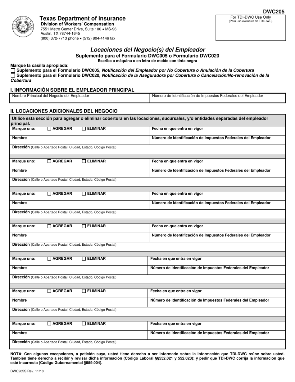 Formulario DWC205 - Fill Out, Sign Online and Download Fillable PDF ...