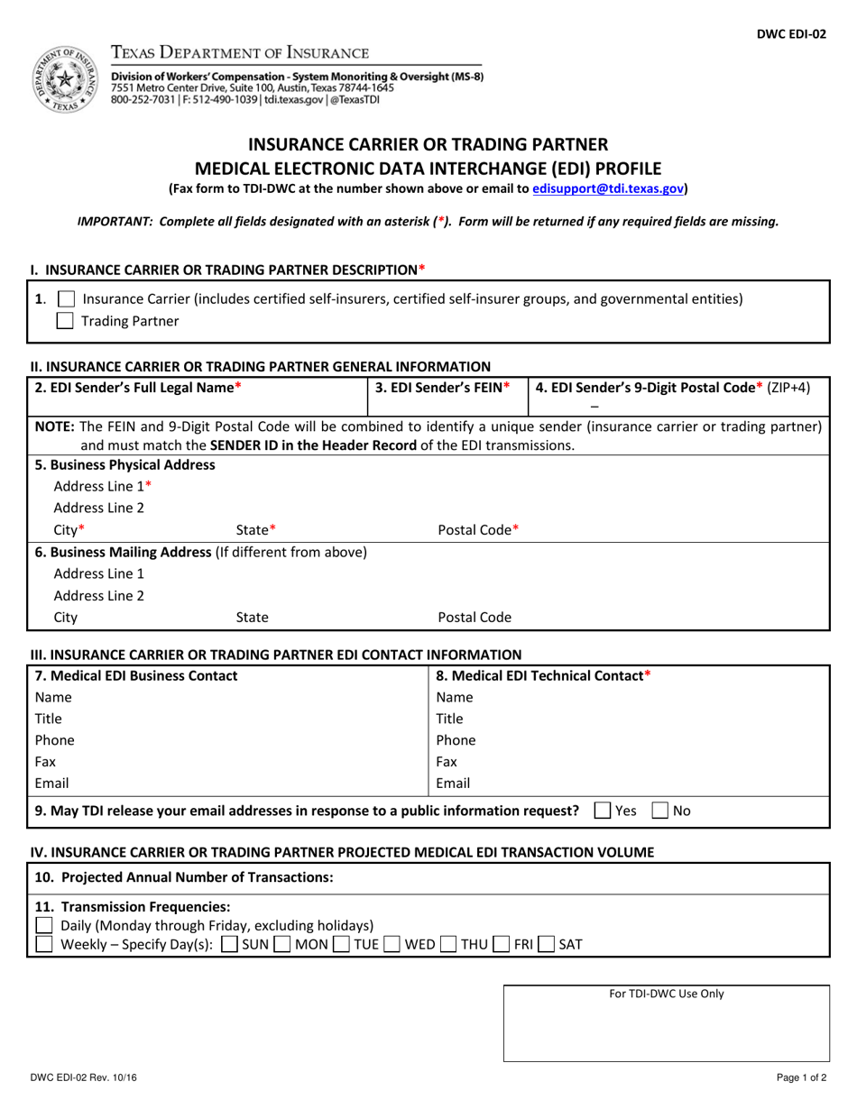 Form DWC EDI-02 - Fill Out, Sign Online and Download Fillable PDF ...