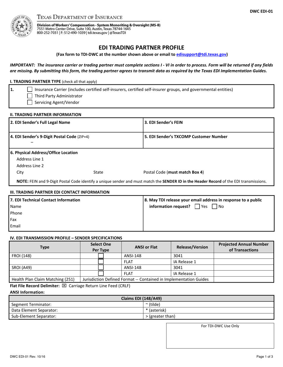 Form DWC EDI-01 - Fill Out, Sign Online and Download Fillable PDF ...