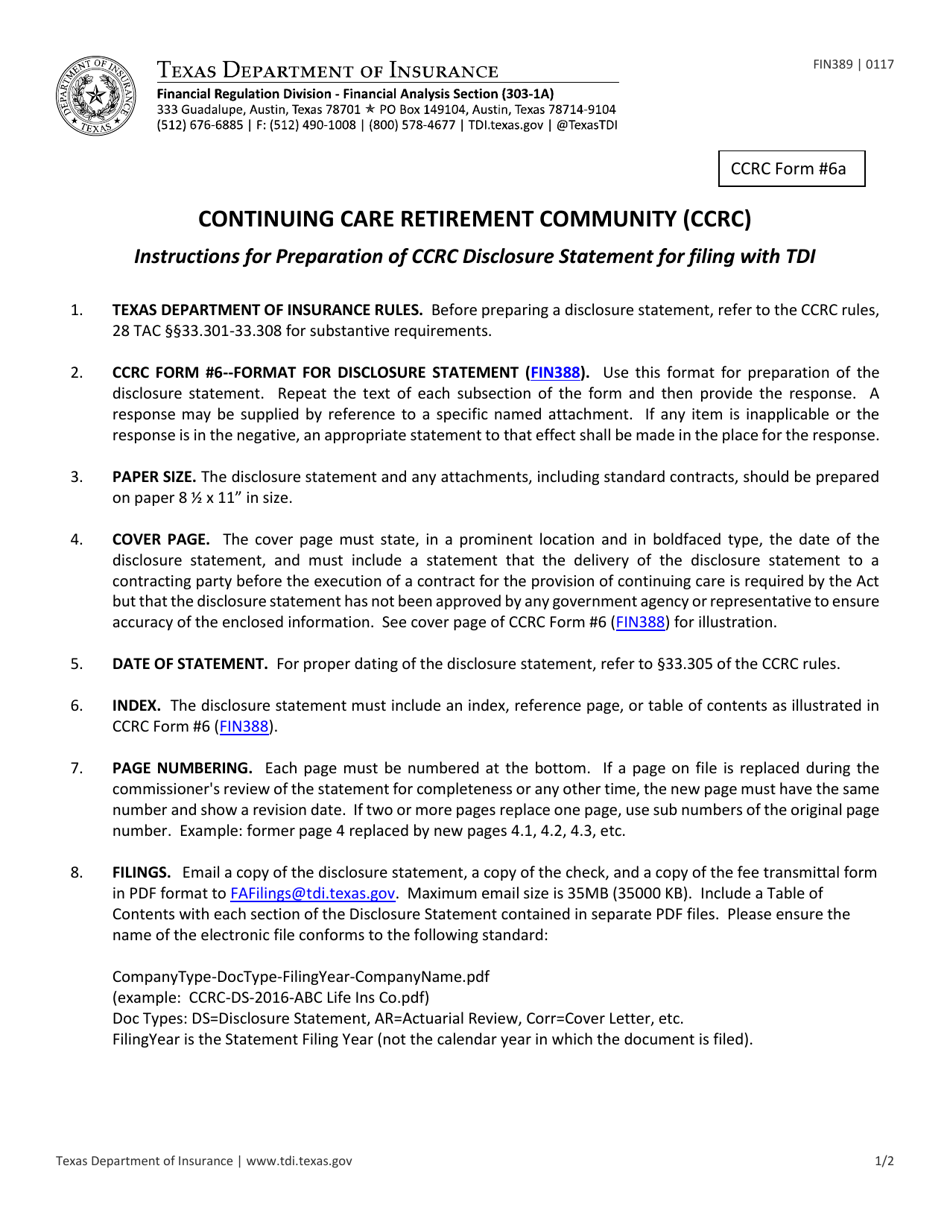 Download Instructions for Form FIN388, CCRC Form 6 Format for ...