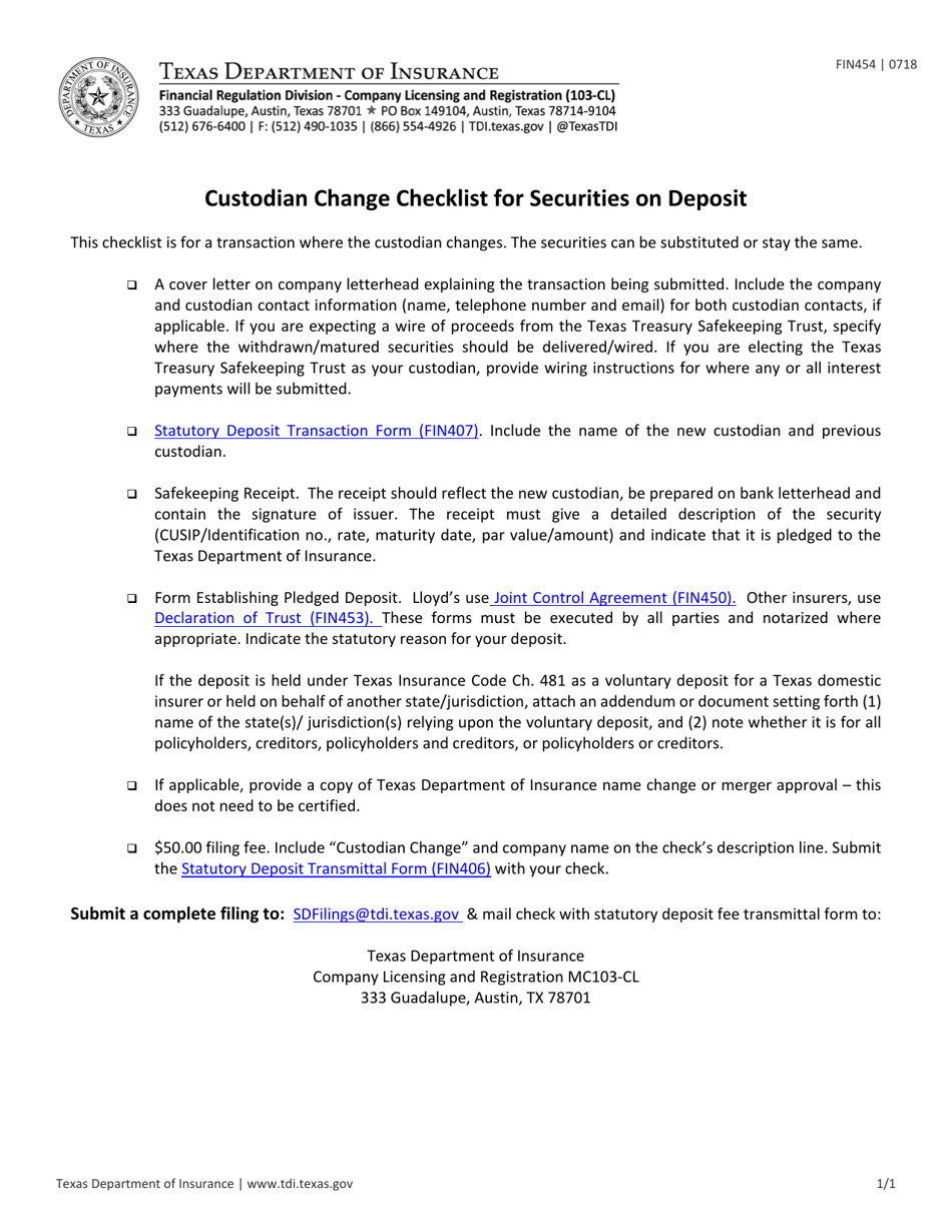Form FIN454 - Fill Out, Sign Online and Download Printable PDF, Texas ...